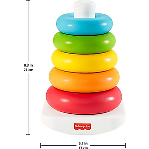 Fisher-Price Baby Stacking Toy Rock-A-Stack Rings with Roly-Poly Base for Ages 6+ Months, Made with Plant-Based Materials