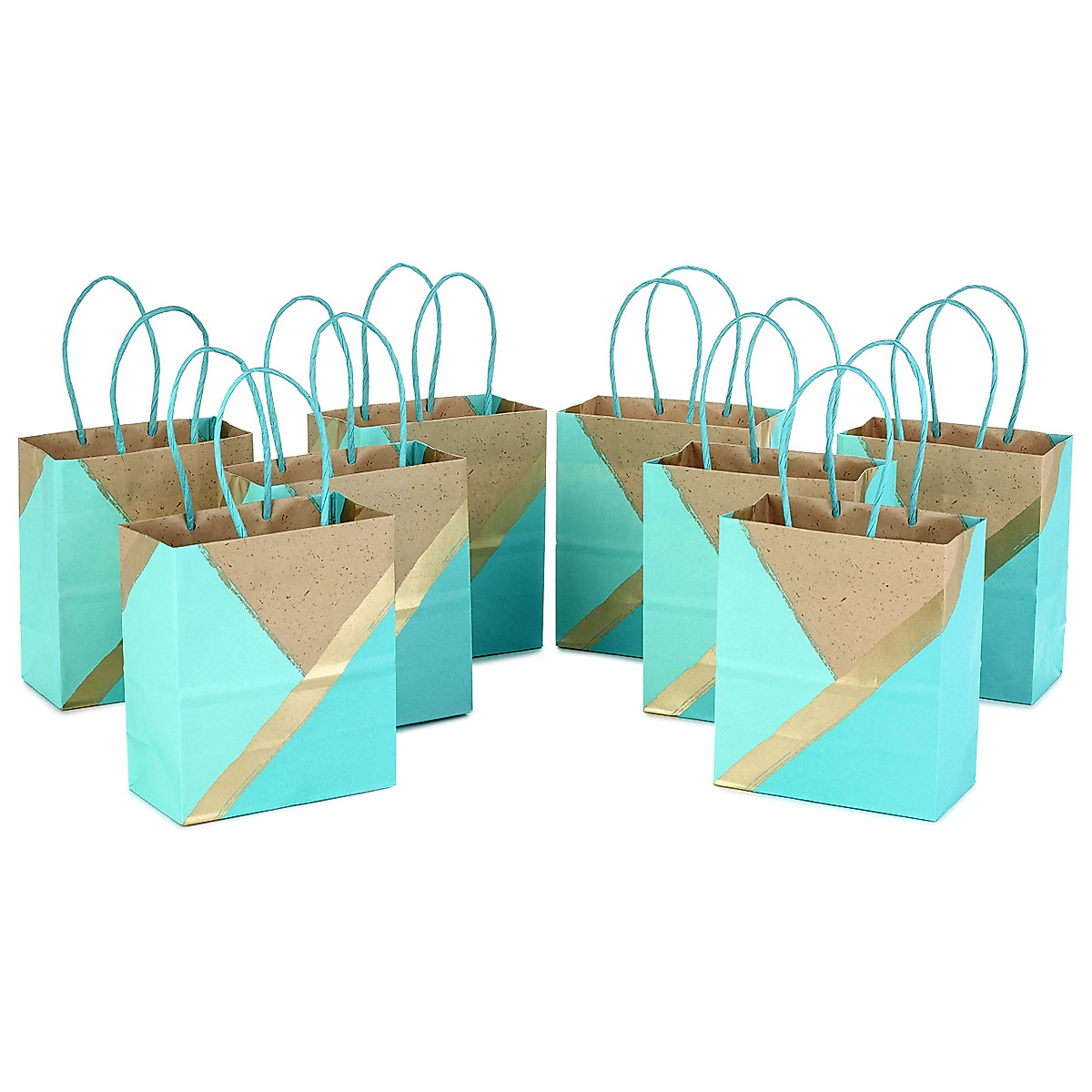 Hallmark 6" Small Paper Gift Bags (Pack of 8 - Kraft, Turquoise & Mint) for Christmas, Birthdays, Weddings, Mother's Day, Baby Showers, Bridal Showers, Care Packages, Any Occasion