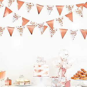 40Ft Rose Gold 21st Happy Birthday Banner Bunting Triangle Flag Pennant Garland for Girls 21st Birthday Decorations Finally Legal Twenty One Birthday Party Sign for Her 21 Birthday Decor Supplies