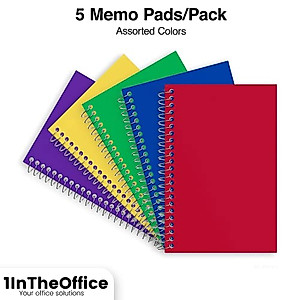 1InTheOffice Notepads 4x6 College Ruled, Assorted colors, 50 sheets/pad, 5 pack