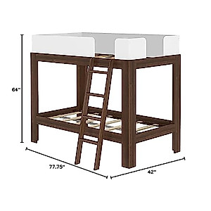 Max & Lily Bunk Bed, Mid-Century Modern Twin Bunk Bed, Solid Wood Twin-Over-Twin Bed Frame for Kids, No Box Spring Needed, Walnut/White
