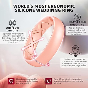 Egnaro Inner Arc Ergonomic Breathable Design, Silicone Rings for Women with half sizes, Women's Silicone Wedding Band，5mm Wide-2mm Thick