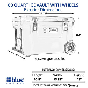 Blue Coolers Ice Vault – 60 Quart, Roto-Molded Ice Cooler with Wheels | Large Ice Chest Holds Ice up to 10 Days | Trademark Blue