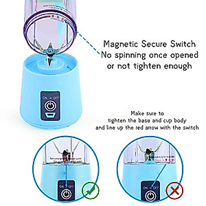 USB Portable Blender Juicer Cup, 3CPRECIOUS Fruit Juice mixer, Mini Portable Rechargeable Battery/Juicing Blender Mixer, 380ml (Blue)