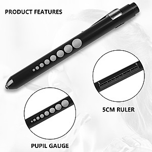 VAKS Pen Lights for Nurses Doctor, Reusable White Light LED Medical Penlights for Nurses Students EMTs with Pupil Gauge and Ruler, 3 Pack