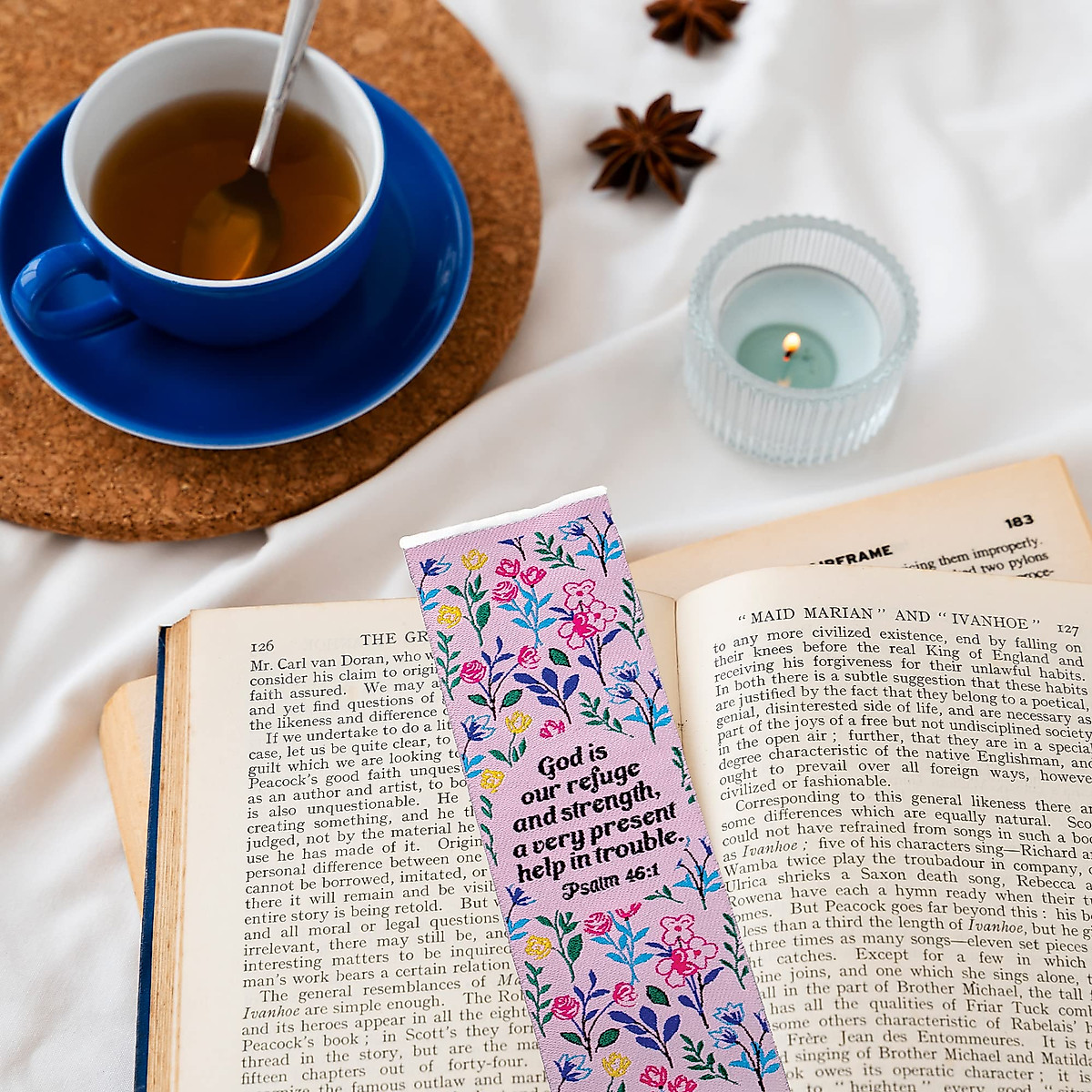 Fabric Bible Bookmark with Bonus Tassel Bookmark - Psalm 46:1: God Is Our Refuge and Strength Bible Book Markers - Christian Bookmarks for Women - Religious Bookmarks - Christian Gifts for Women