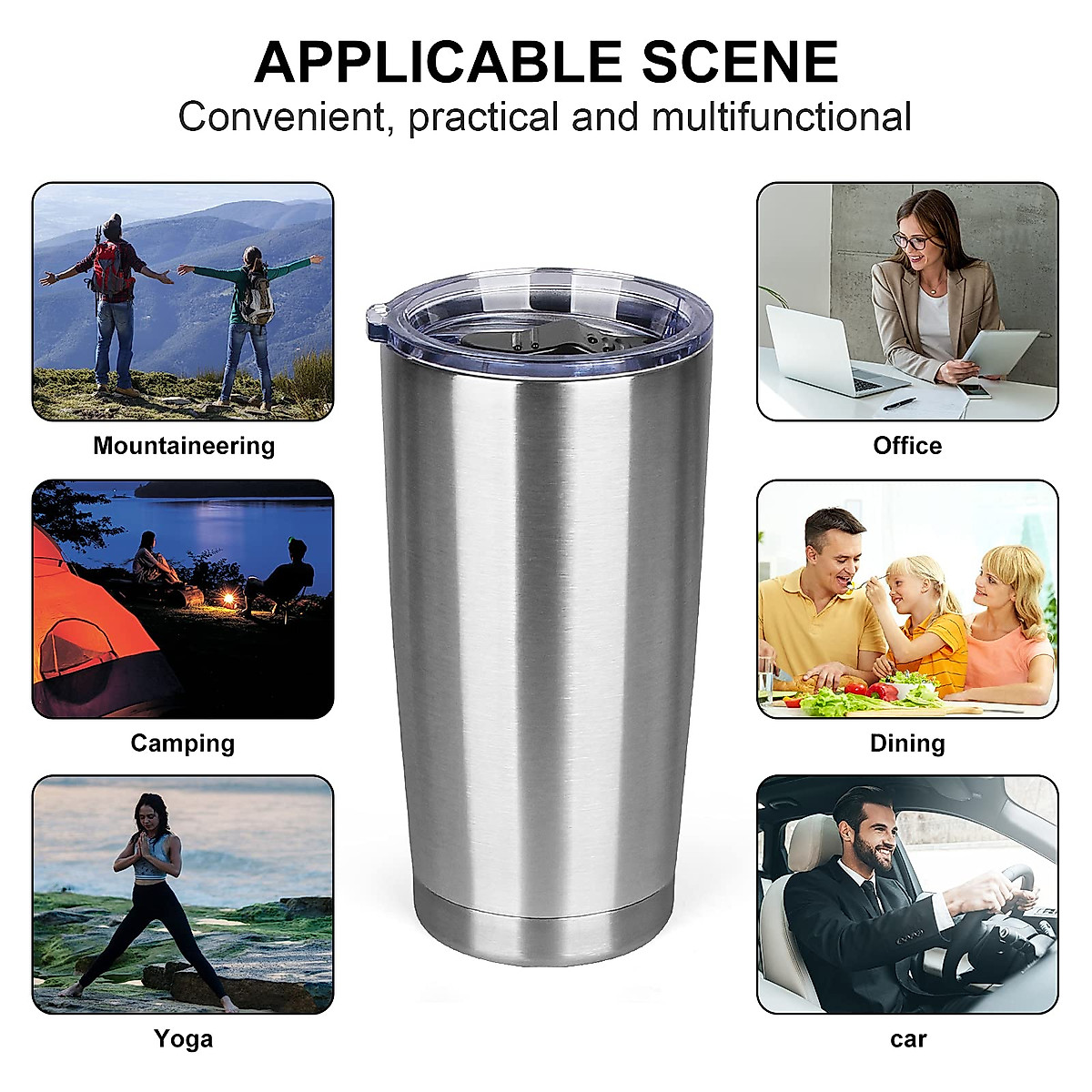 MEZMUT 20oz Insulated Tumblers with Lids and Straws Stainless Steel Coffee Tumbler Cup Double Wall Vacuum Travel Coffee Mugs for Home, Office, Outdoor(Silver,1 Pack)