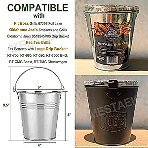 MESTAEK Grill Drip Bucket with 20-Pack Disposable Foil Liner,Compatible with Pit Boss Grills,Oklahoma Joe's,Rec Tec &Traeger,6.3"x6.0"