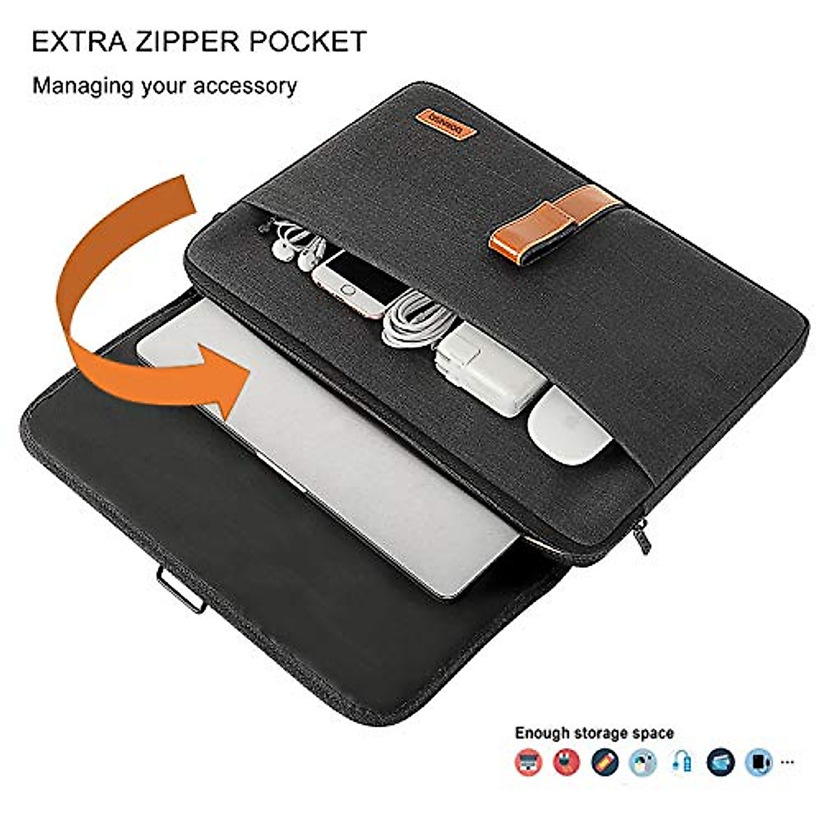 DOMISO 12.5-13 Inch Laptop Sleeve Case Handbag with Velcro Compatible with MacBook Pro 14 inch 2021 2022 M1 Pro / 13.5" Surface Book/Lenovo/HP,Dark Grey