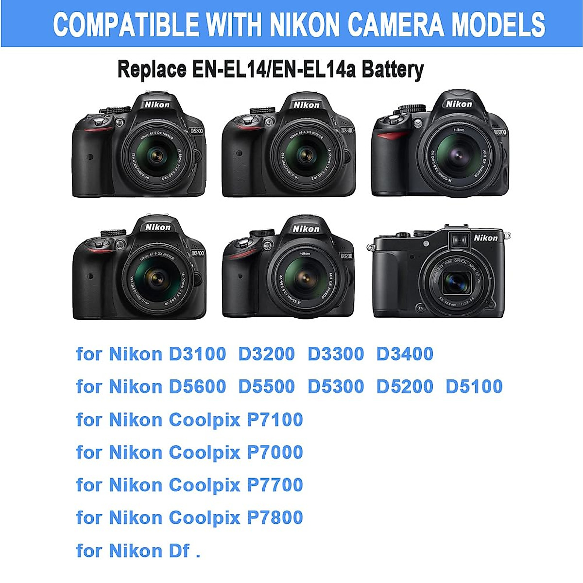 TKDY EP-5A EH-5 AC Power Adapter EN-EL14A Dummy Battery for Nikon D3500 D3400 D3200 D5100 D5200 D5300 D5500 D5600 D3100 D3300 Coolpix P7000 P7100 P7700 P7800 Df Cameras.