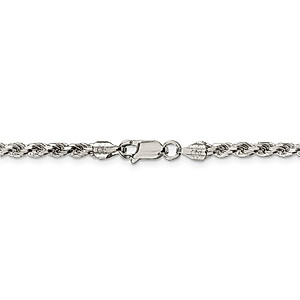 Sterling Silver Rhodium-plated 3mm Diamond-cut Rope Chain 22in 3mm style QDC070R-22