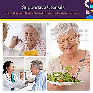 Special Supplies Adaptive Utensils (5-Piece Kitchen Set) Wide, Non-Weighted, Non-Slip Handles for Hand Tremors, Arthritis, Parkinson’s or Elderly Use - Stainless Steel (Grey)