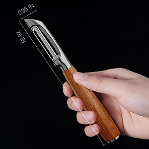 KULUNER Premium 304 Stainless Steel Multifunctional Kitchen Fruit and Vegetable Peeler with Real Wood Handle，Ultra Sharp Strong Blade
