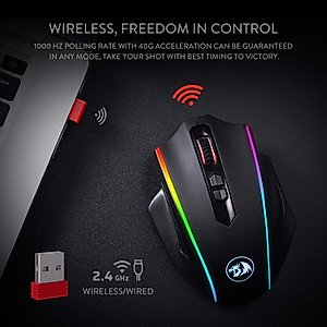Redragon M686 Wireless Gaming Mouse, 16000 DPI Wired/Wireless Gamer Mouse with Professional Sensor, 45-Hour Durable Power Capacity, Customizable Macro and RGB Backlight for PC/Mac/Laptop