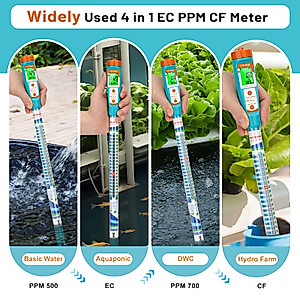 YINMIK Truncheon EC PPM Nutrient Meter for Hydroponic, Conductivity Tester Stick for Hydroponics Growing PPM Measuring Tool (EC, PPM 500, PPM 700, CF, Temp) for Nutrient Reservoir, Aquaponics, DWC