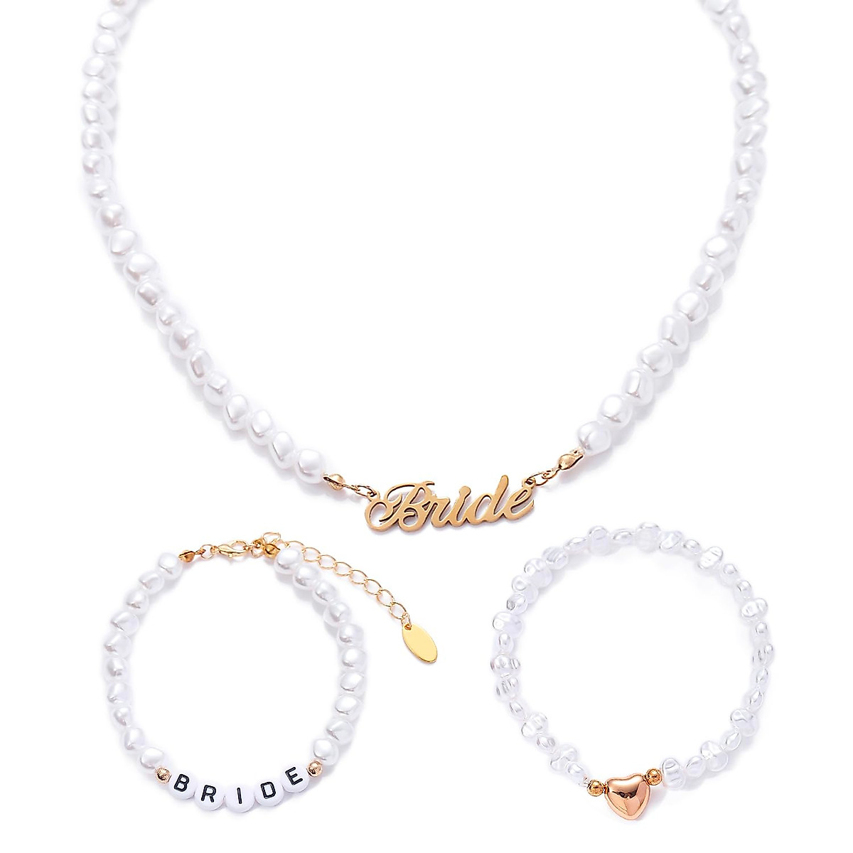 Bride Pearl Beaded Bracelet Necklace set,Bride to Be Jewelry,Bridal Shower Wedding Accessory