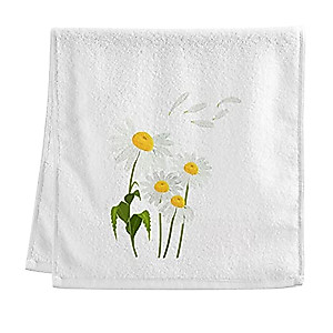 Dallonan Soft Cotton Face Wash Towels Yellow and White Daisy Cartoon Gym Hand Towels for Working Out Bathroom Decorative Set of 2 for Guest Bathroom 16x30 Inches