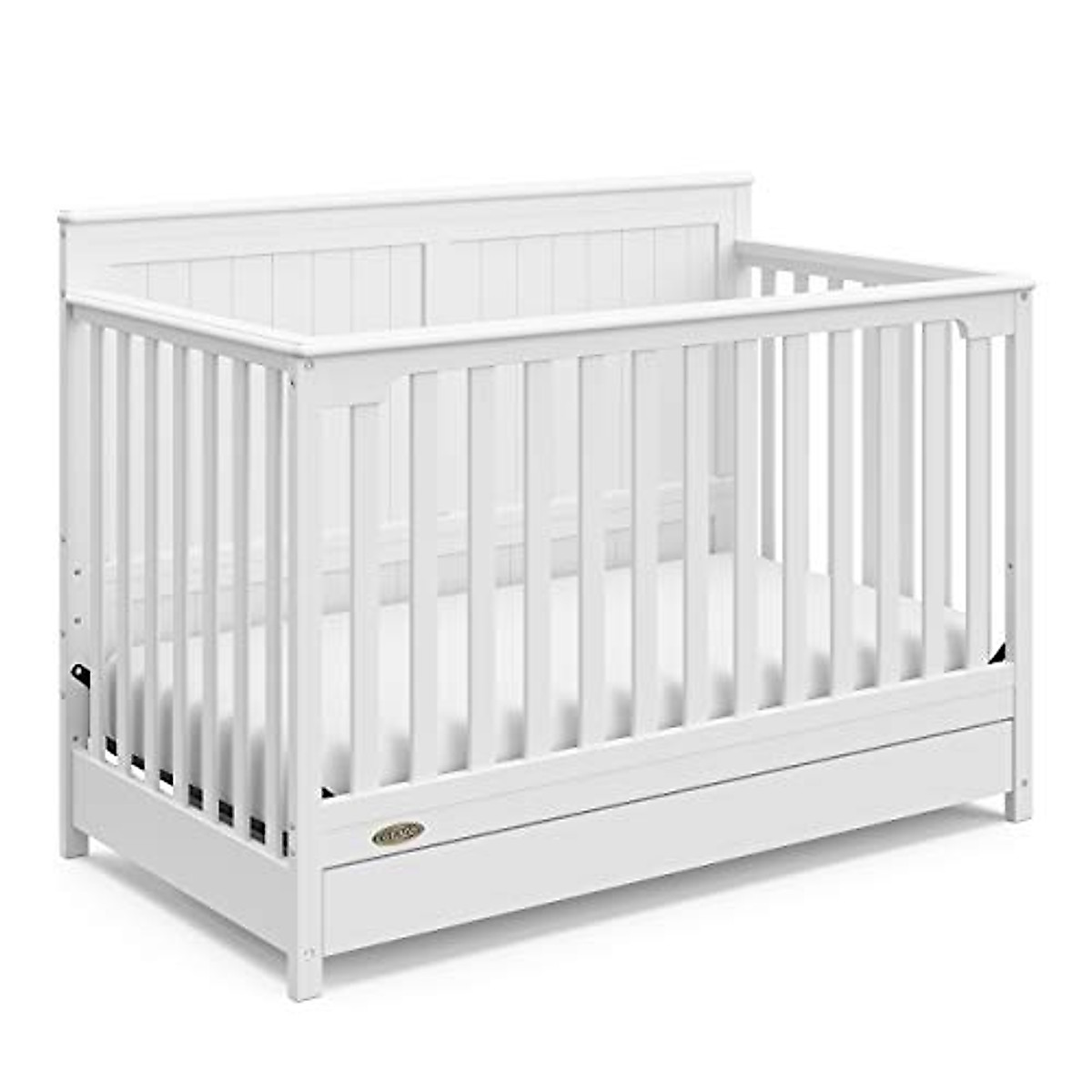 Graco Hadley 5-in-1 Convertible Crib with Drawer (White) – GREENGUARD Gold Certified, Crib with Drawer Combo, Full-Size Nursery Storage Drawer, Converts to Toddler Bed, Daybed and Full-Size Bed