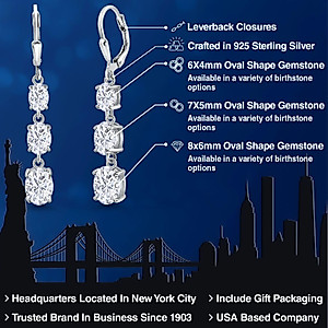Gem Stone King 925 Sterling Silver Gemstone Birthstone 3-Stone Drop Dangle Earrings | Oval 8X6MM 7X5MM and 6X4MM | Three Stone Leverback Earrings For Women