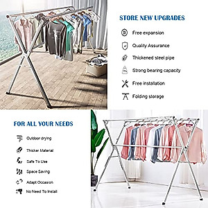 HYNAWIN Clothes Drying Racks, Upgraded Stainless Steel Laundry Drying Rack, Heavy Duty Collapsible Garment Rack, Clothes Storage Rack for Indoor Outdoor, 2M/79 in