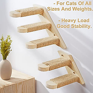 2 Pack, EZMeetU Cat Climbing Shelf Wall Mounted, 5 Steps Cat Stairway with Sisal Rope Scratching for Cats Perch Platform, Cat Wall Furniture, Reversible Direction Cat Wall Stairs Ladder