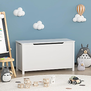 Mancofy Kids Wooden Toy Box Storage, Wooden Toy Chest/Bench for Girls Boys, Wooden Storage Organizer with Safety Hinged Lid for Ages 3+, Children's Furniture (White)