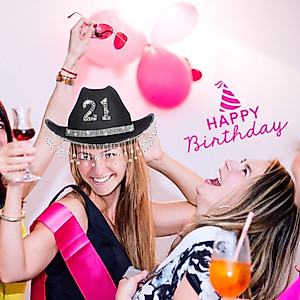 JUSTOTRY 21st Birthday Black Cowboy Hat - 21ST Birth Day Gifts Outfit for Women Cowgirl Hats with Wide Brime for 21st Birthday Decorations…