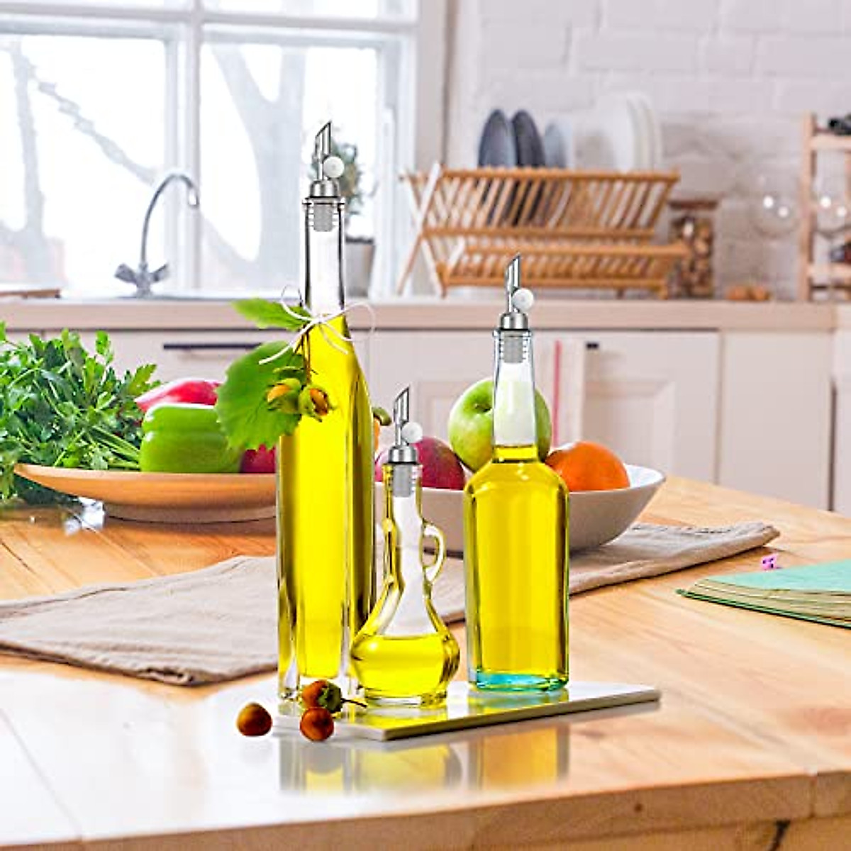 Luismia 6 PCS Liquor Bottle Pourers, Weighted Stainless Steel Pourer Spouts, Auto Flip Olive Oil Dispenser Spout, Balsamic Vinegar Pour Spouts, Alcohol Pourer Spouts, Liquor Pour Spout, Silver