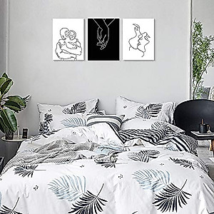 Minimalist Black and White Canvas Wall Art Love Painting for Couples Bedroom Line Drawing Art Poster Prints Framed Artwork Pictures Bathroom Living Room Wall Decor Ready to Hang