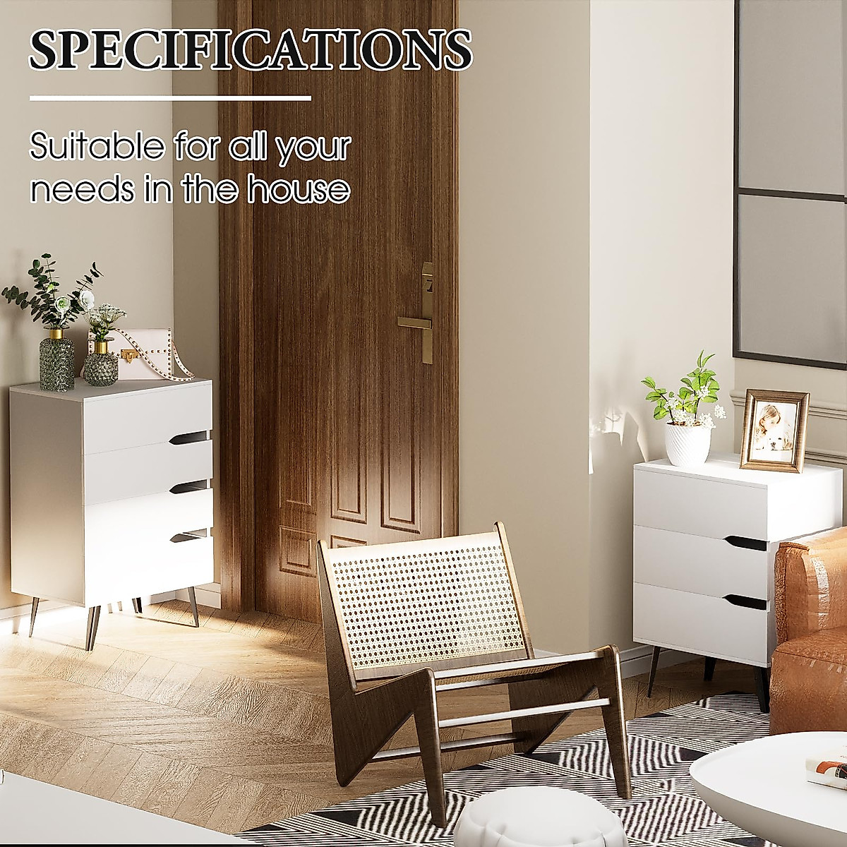 Aenuert Nightstand,White End Table with Three Drawers, Modern Bedside Table,Closet Organizer,Night Table Organizer Storage for Bedroom, Hallway, Entryway, Closets,Small Spaces