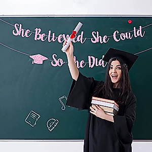 Graduation Glitter Banner, Pink Graduation Party Decorations, She Believed She Could Decorations, Glitter Graduation Sign, Congrats Grad Glitter Supplies, Congratulation Graduation Decorations