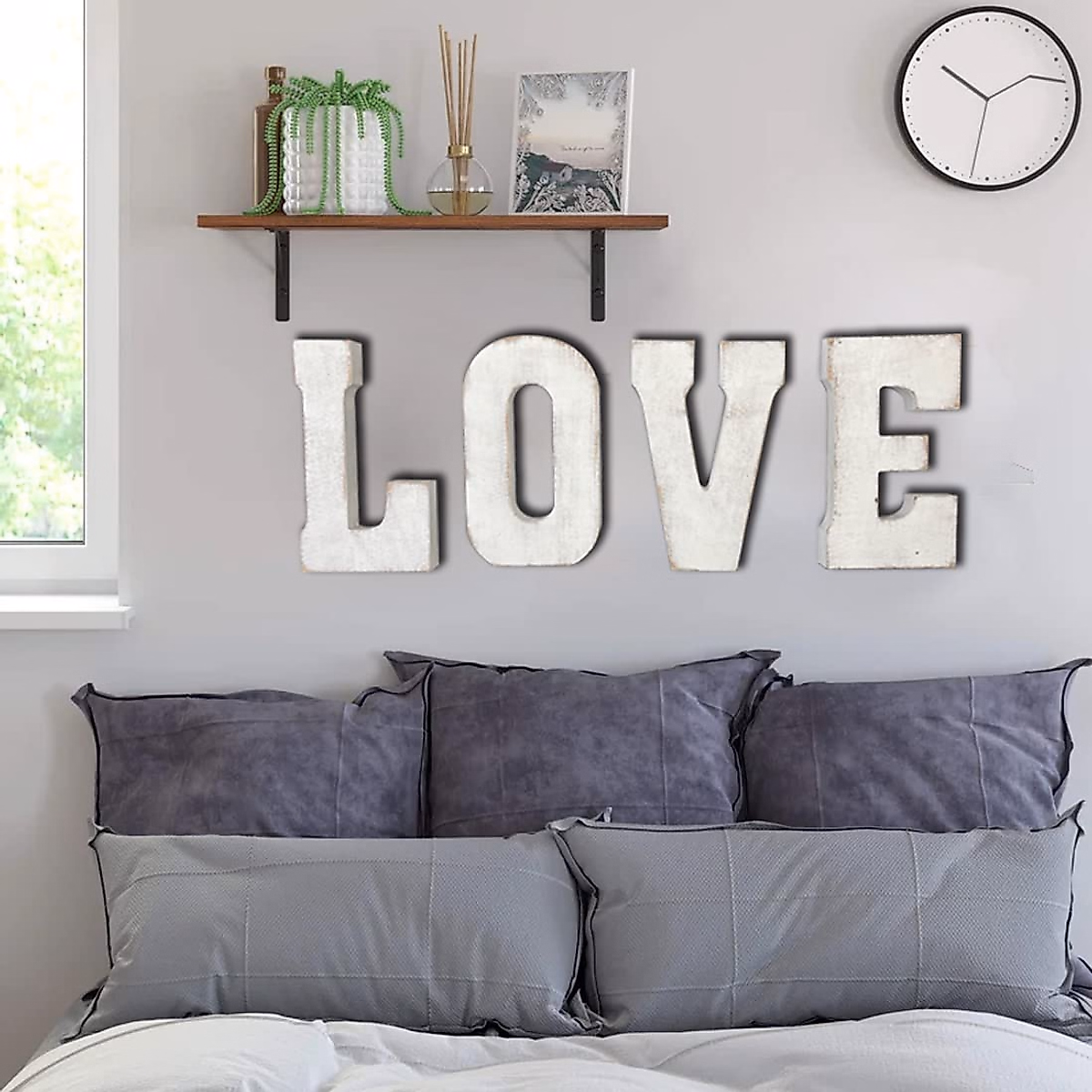 ABELOTS Large Wood Letter Distressed White Wash Alphabet Wall Décor Monogram Letter Alphabet Letters Free Standing Letters Wall Letters (M)