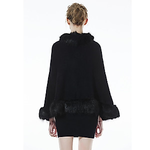 Faux Fur Shawl Wrap Stole Shrug Bridal Winter Wedding with Hook,Black,One Size