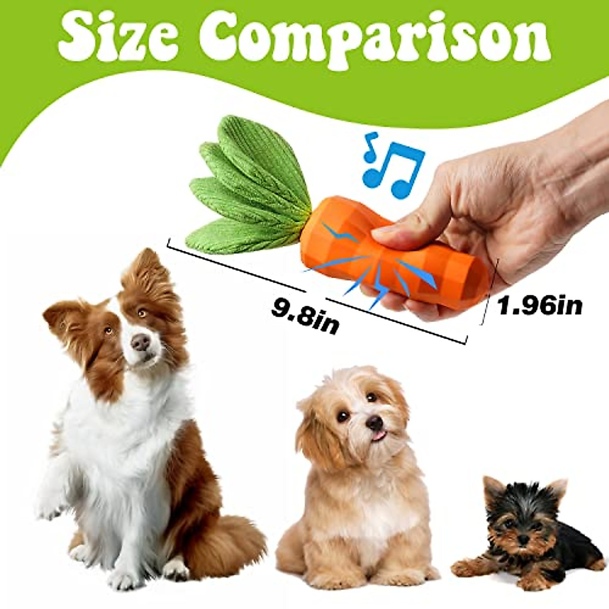 Dog Squeaky Chew Toys for Aggressive Chewers, Rubber Carrot Dog Toys for Training and Cleaning, Durable Interactive Tough Dog Toy for Puppy Medium Large Dogs