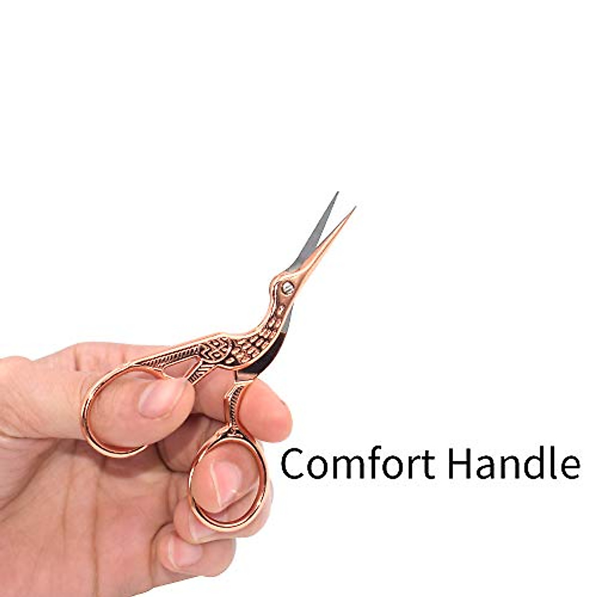 YESTOO Stork Scissors, Professional Stainless Steel Beauty Grooming Scissors for Eyebrow, Facial Hair, Dry Skin, Nose Hair(Rose Gold)