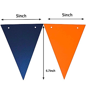 We Moment 20 Feet Double Sided Navy Blue and Orange Pennant Banner,Paper Triangle Flags Bunting for Orange Blue Birthday Party Decoration 30pcs
