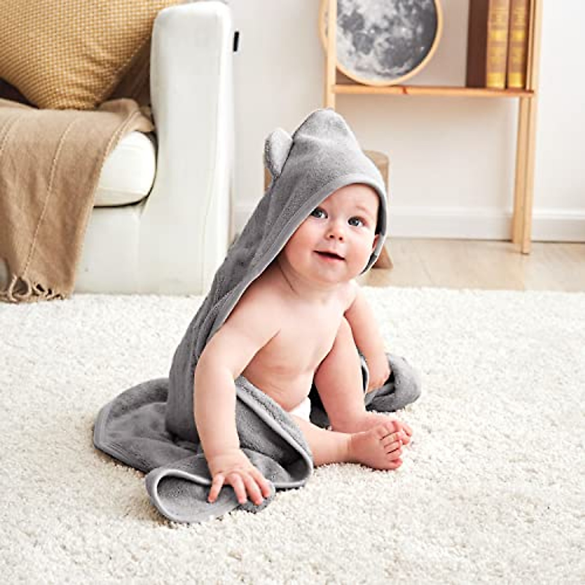 Munich Blue Baby Towel for Boys and Girls - Cozy Baby Bath Towel for Newborn, Infant and Toddler - 600GSM Premium Super Soft Hooded Baby Towel with Cute Bear Ears (Cloudy Color, 35 x 35 inch)