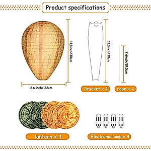 4 Pieces Wasp Nest Decoys Wasp Deterrent for Bees Hornets 4 Pieces Waterproof LED Light Yellow and Dark Green Outdoor Cloth Lantern Hanging
