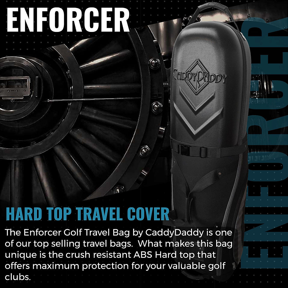 CaddyDaddy Enforcer Golf Travel Bag Soft-Sided Cover with Hard Top Protection, Wheels & Lockable X-Large Zippers. Case for Transporting Golf Clubs on Airlines, 1 Year Travel Case Replacement Coverage