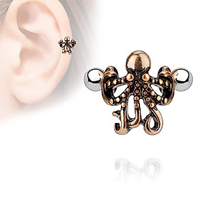 Octopus Cartilage Piercing Helix Cuff Shield Barbell Stud Ear Ring