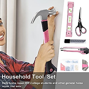 Pink Tool Set,ACOSEA 223-Piece Tool Sets for Women,Tool Kit with 13-Inch Wide Mouth Open Pink Tool Bag,The Basic Tool Set is Perfect for Home Maintenance (PINK)