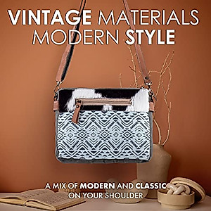 SIXTEASE Crossbody Bag for Women Vintage Style Genuine Leather, Upcycled Canvas, Rug, or Hair On - Cross Body Womens Bags with Inside Zipper Pockets - Fusion Beloved