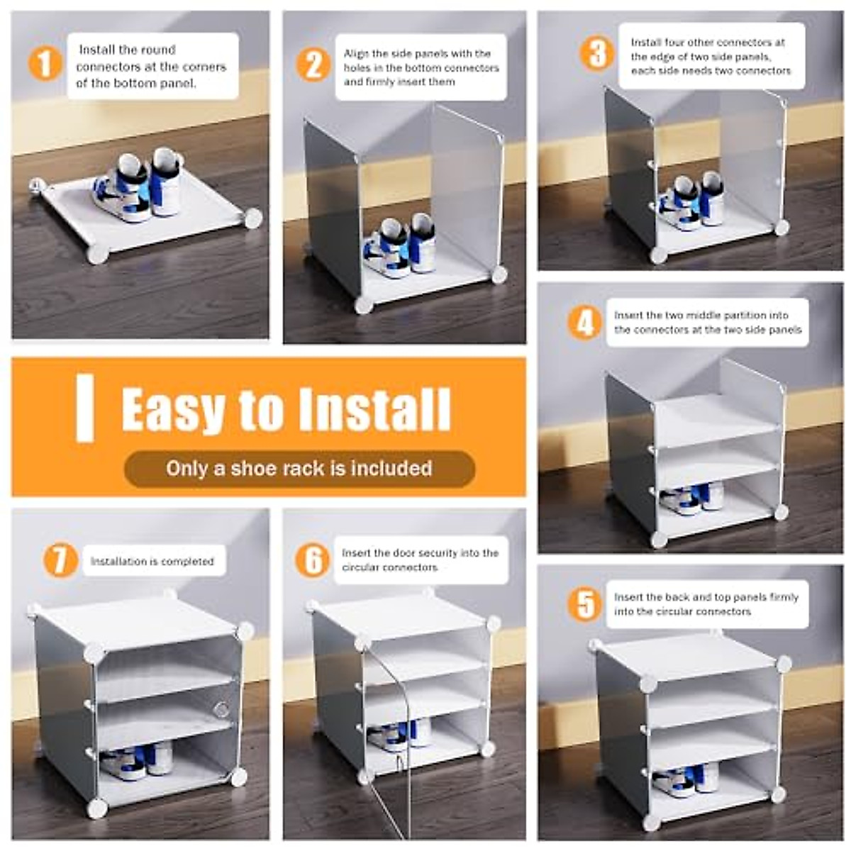 BJTDLLX Shoe Rack Organizer, 3 x 12-Tiers Stackable 72 Pairs DIY Shoe Storage Cabinets Stand, Dust-proof Shoe Rack Shelf Clear Plastic Shoe Boxes Foldable Shoe Storage Rack for Heels Boots Slippers