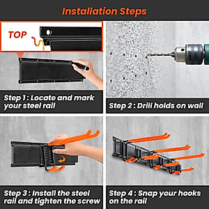 ELECROW Garage Storage Organizer Wall Mount Tool, Heavy Duty Garage Garden Tool Rack with 6 Adjustable Hooks, for Garden and Yard Storage Tools