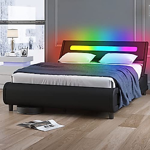 ZAFLY Modern Platform Full Bed Frame,Full Size Bed Frame with RGB LED Headboard,Wooden Slats Support/No Box Spring Needed/No Mattress,Black
