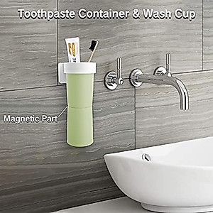 Suruid Toothbrush Case Multifunctional Toothbrush Storage Box Portable Travel Wash Cup Toothbrush Cup Wall Mounted Toothbrush Holder for Bathroom, Useful for Travel, Camping, Business, School - Green
