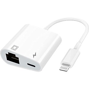 Lightning to Ethernet Adapter, 2 in 1 RJ45 Ethernet LAN Network Adapter, with Charging for iPhone/iPad, Certified Plug and Play Adapter, Support 100 Mbps Ethernet Network