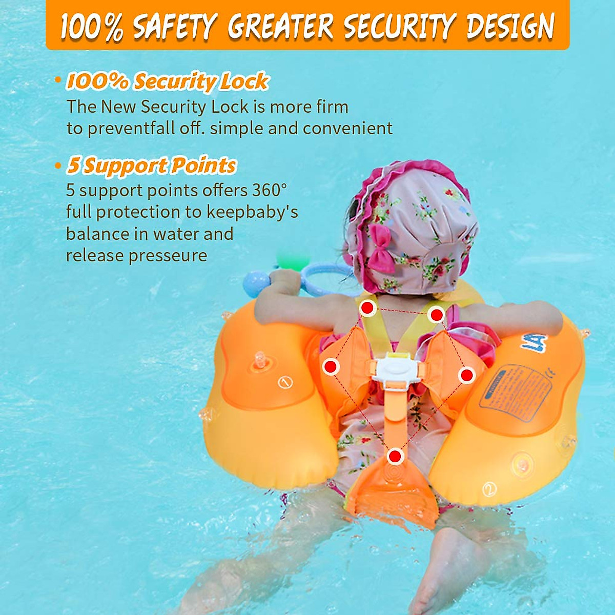 LAYCOL Baby Swimming Float with UPF50+ Sun Canopy Baby Floats for Pool No Flip Overbaby Pool for Baby Age of 3-36 Months