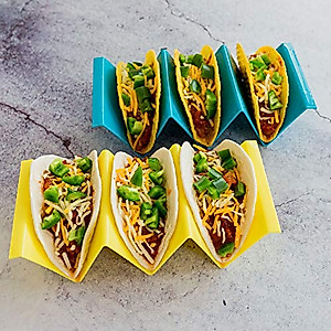 Youngever 9 Pack Large Taco Holder Stands, Taco Plate, Taco Truck Tray Style, Dishwasher Top Rack Safe, Set of 9 Assorted Colors