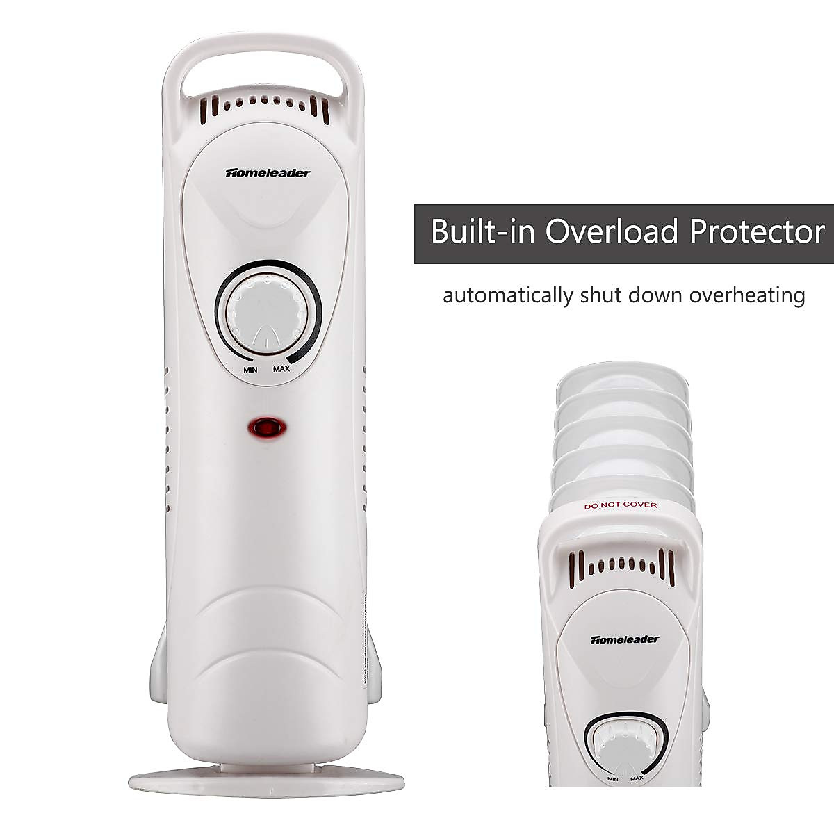 Homeleader Mini Oil Filled Heater, Portable Space Radiant Heater with Adjustable Thermostat, Electric Personal Heater with Overheat Safety, for Home and Office, 700W, White